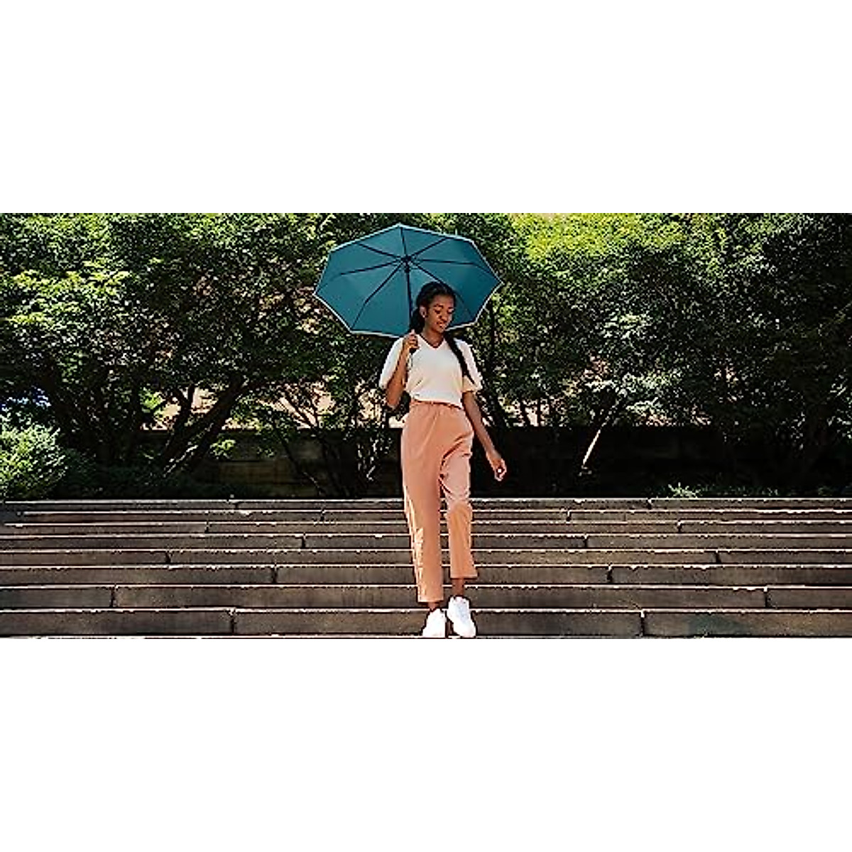Weatherman Travel Umbrella - Windproof Compact Umbrella - Strong and Resists Up to 45 MPH Winds and Heavy Rain - Great Mini Umbrella For Backpack (Deep Ocean)