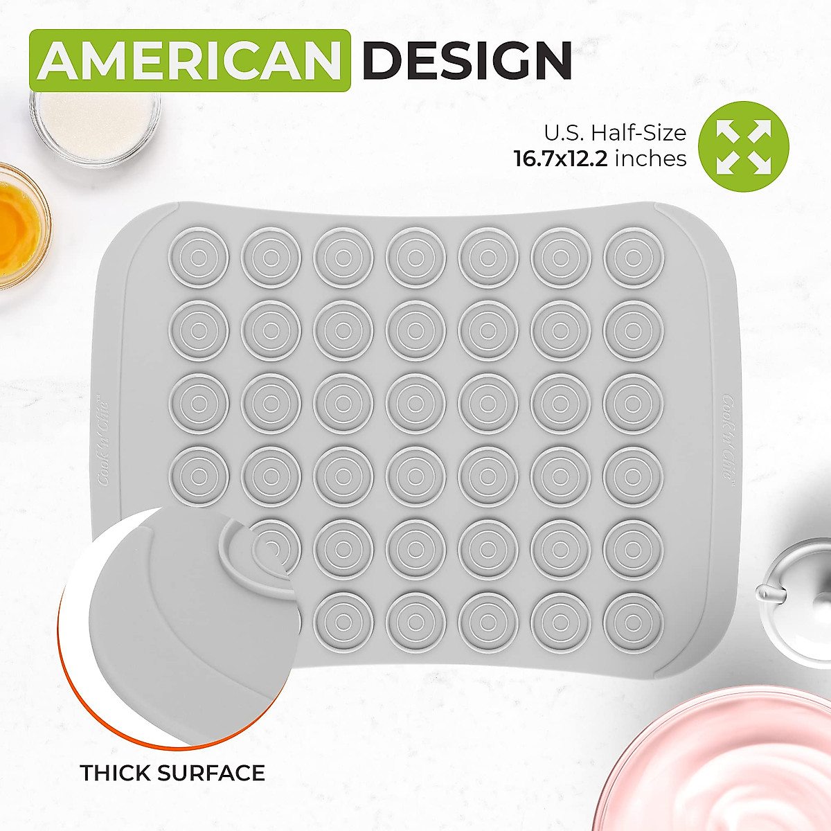 Professional Silicone Macaron Baking Mat - Thick Non-Stick Surface - Oven Microwave Dishwasher Freezer Safe - Reusable Sheet for Macarons, Meringues, Pastries - 42 Round Cookies by Cook’n’Chic