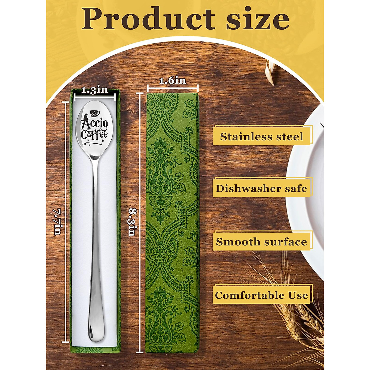 Lukifana Funny Accio Coffee Spoon, Stainless Steel Coffee Spoon Ice Cream Spoon Teaspoon Cheese Spoon, Suitable for Coffee Lovers, Bookworm Friends, Harry Potter Fans, Birthday Christmas Gifts