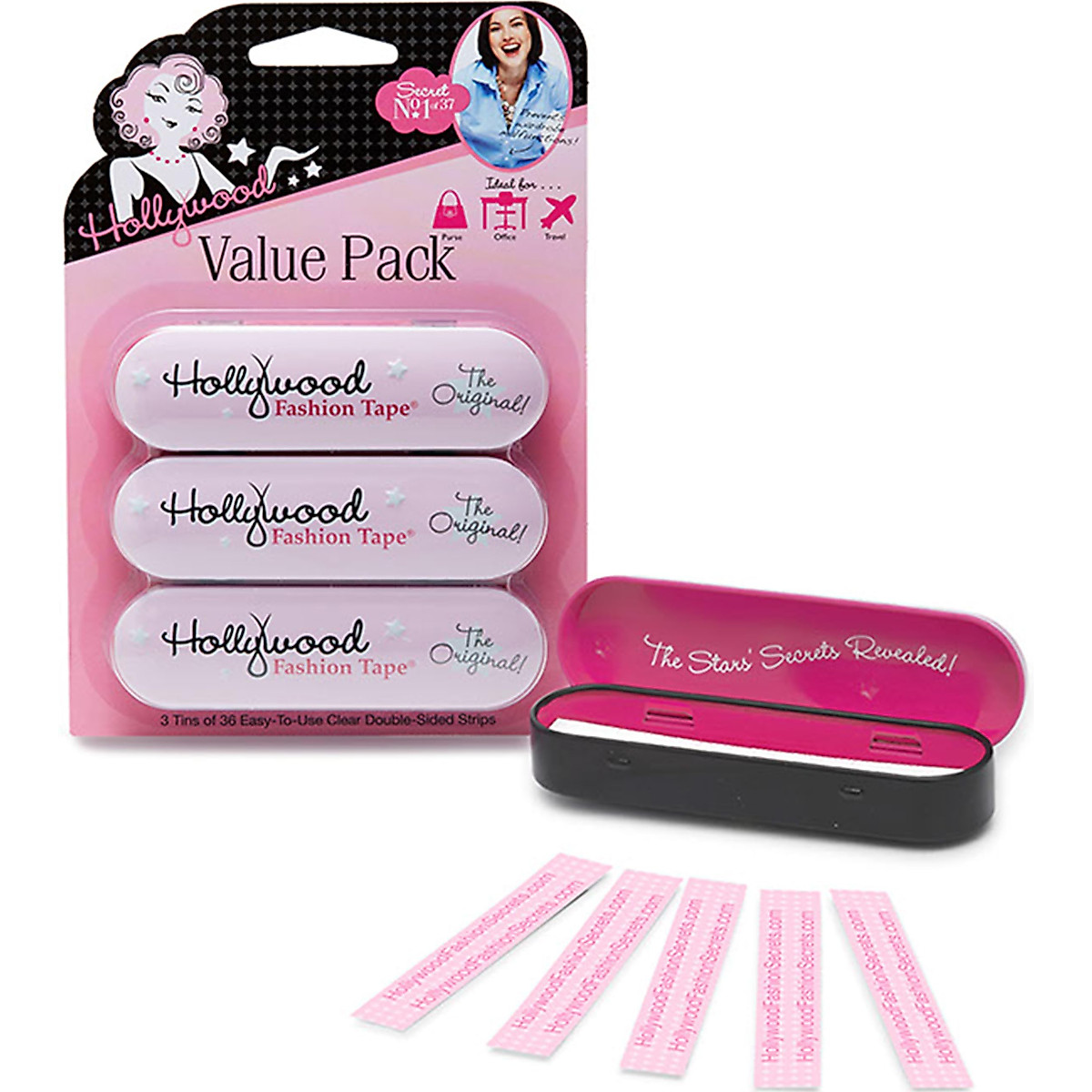 Hollywood Fashion Secrets Medical Quality Double-Stick Apparel Tape, 3 tins x 36 Strips Value Pack