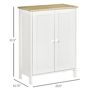 HOMCOM Storage Cabinet, Double Door Cupboard with 2 Adjustable Shelves, for Living Room, Bedroom, or Hallway, White