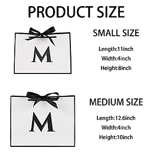 STOBOCTER Initial Gift Bags with Handles and Bow Ribbon 12.6"x10" Personalized Letter Gift Bags Birthday Gift Bag for Women Men Reusable Gift Wrap Bag for Mothers Day Wedding Graduation (M-Medium)