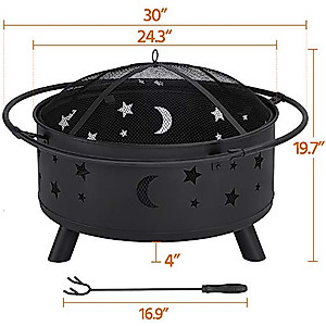Yaheetech 30in Fire Pit Moons and Sky Stars Outdoor Fire Pit Fireplace Large Bonfire Wood Burning Firepit Bowl for Patio & Backyard with Spark Screen