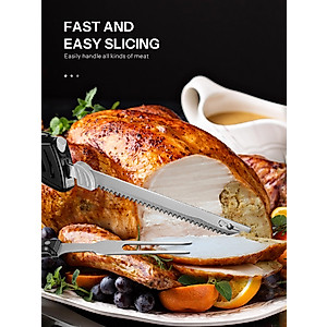 Reemix Electric Knife, Z3042 Electric Knife Set for Carving Meats, Poultry, Bread, Crafting Foam & More, 2 Blades for Meats & Bread, Fork Included (Black)