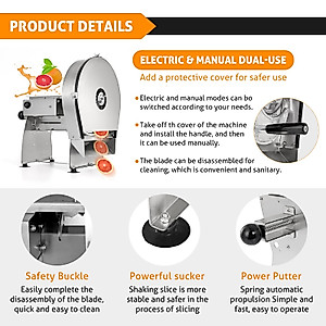 WICHEMI Electric Vegetable Fruit Slicer Commercial Cabbage Shredder Machine 2 IN 1 Manual Electric Onion Potato Slicer Machine Stainless Steel Electric Food Slicer Cutter 0.2-10mm Thickness Adjustable