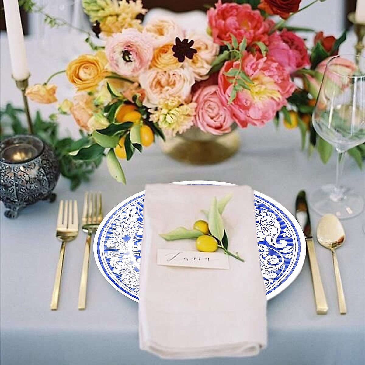 Bbiamsleep 24 Pieces 7 Inch Blue and White Plates Decorative Paper Plates Blue Floral and White Party Plates Birthday Plate Disposable Paper Plates Cake Dessert Plates for Bridal Wedding Tea Party