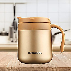 winnereco 350ml Stainless Steel Vacuum Flask Handle Lid Portable Water Cup (Gold)