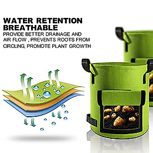 Suntee 4 Pack 7 Gallon Potato Grow Bags with Flap, Plant Grow Bags Heavy Duty Nonwoven Fabric Planter Bags Garden Vegetable Planting Pots Grow Bags for Growing Potatoes, Tomato and Fruits Outdoor