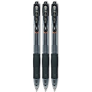 PILOT G2 Premium Refillable & Retractable Rolling Ball Gel Pens, Fine Point, Black Ink, 3-Pack (31123)