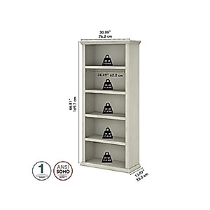 Bush Furniture Yorktown Tall 5 Shelf Bookcase, White Oak