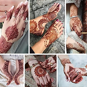 6 Sheets Henna Tattoos Brown Henna Temporary Tattoo Stickers Sexy Lace Waterproof Removable Fake Tattoos Luxury Mandala Flower Design Body Decals for Women Birthday DIY Body Face Party Supplies Favors