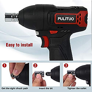 PULITUO 3/8” Cordless Impact Wrench, 12V Electric Impact Gun Max Torque 120 N.m, Power Impact Wrench with 2 Pcs 2000mAh Li-ion Battery & 1-Hour Fast Charger