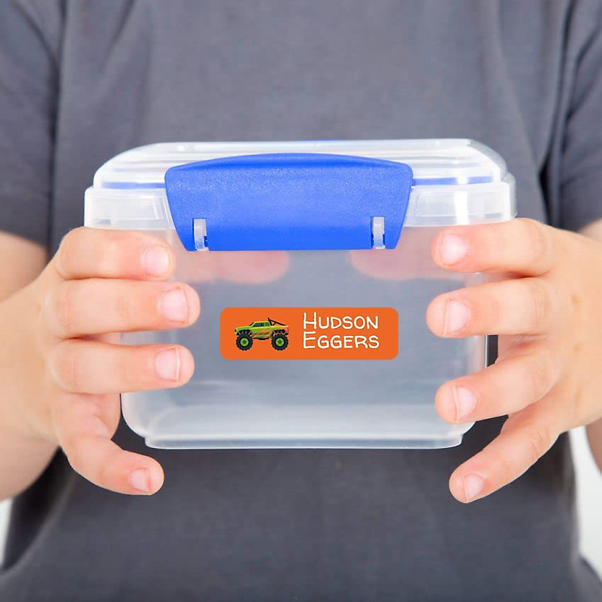 128 Monster Truck Custom Kid Name Label for Daycare, Waterproof Dishwasher Safe, Personalized Name Sticker for Camp, School Supply, Baby Bottle, Lunch Boxes, Water Bottle, Cups (Pattern2)