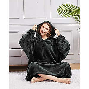 Hilarocky Blanket Hoodie Oversized Fleece Wearable Blanket Flannel Sweatshirt Blankets with Large Double Front Pocket, Quarter-Zippers Ultra Cozy Plush Blanket for Dark Grey