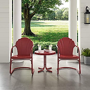 Crosley Furniture KO10011RE Tulip Retro Metal 3-Piece Seating Set (2 Chairs and Side Table), Red