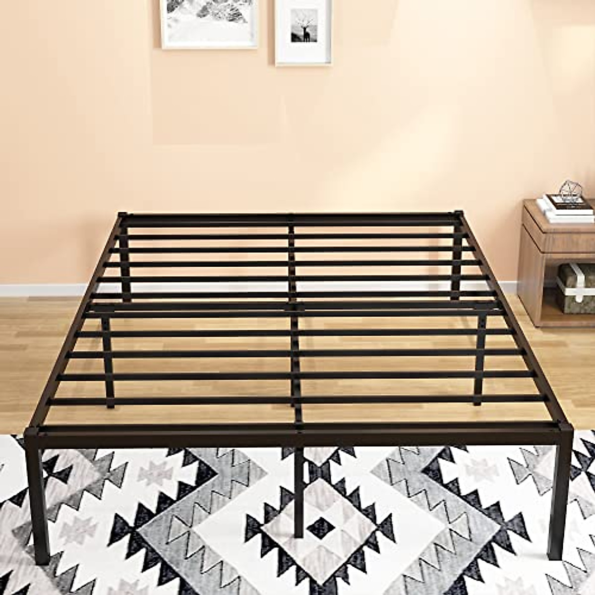 Weehom King Bed Frame 14 Inch Metal Platform Bed Frames No Box Spring Needed, Mattress Foundation, Heavy Duty Steel Slat Support, Large Underbed Storage Space, Easy Assembly, Black