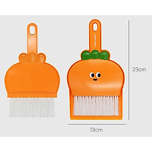 Generic Cute Carrot Mini Broom and Dustpan Set for Desk, Small Dustpan and Brush Set, Orange