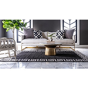 Unique Loom Athens Collection Classic Geometric Modern Border Design Area Rug, 5 ft x 8 ft, Charcoal/Beige