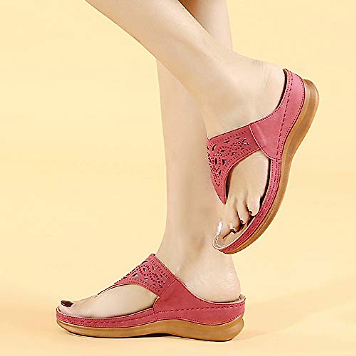 justHIGH Wedge Flip Flops for Women, Hollow Out Breathable Platform Sandals, Women Summer Wedge Sandals with Comfort Insole