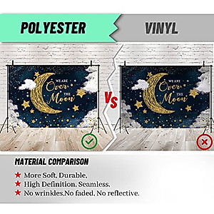 Hilioens 7×5ft We are Over The Moon Baby Shower Backdrop Moon and Stars Starry Night Celestial Background Twinkle Twinkle Little Star Baby Shower Party Decorations for Boy Photo Props