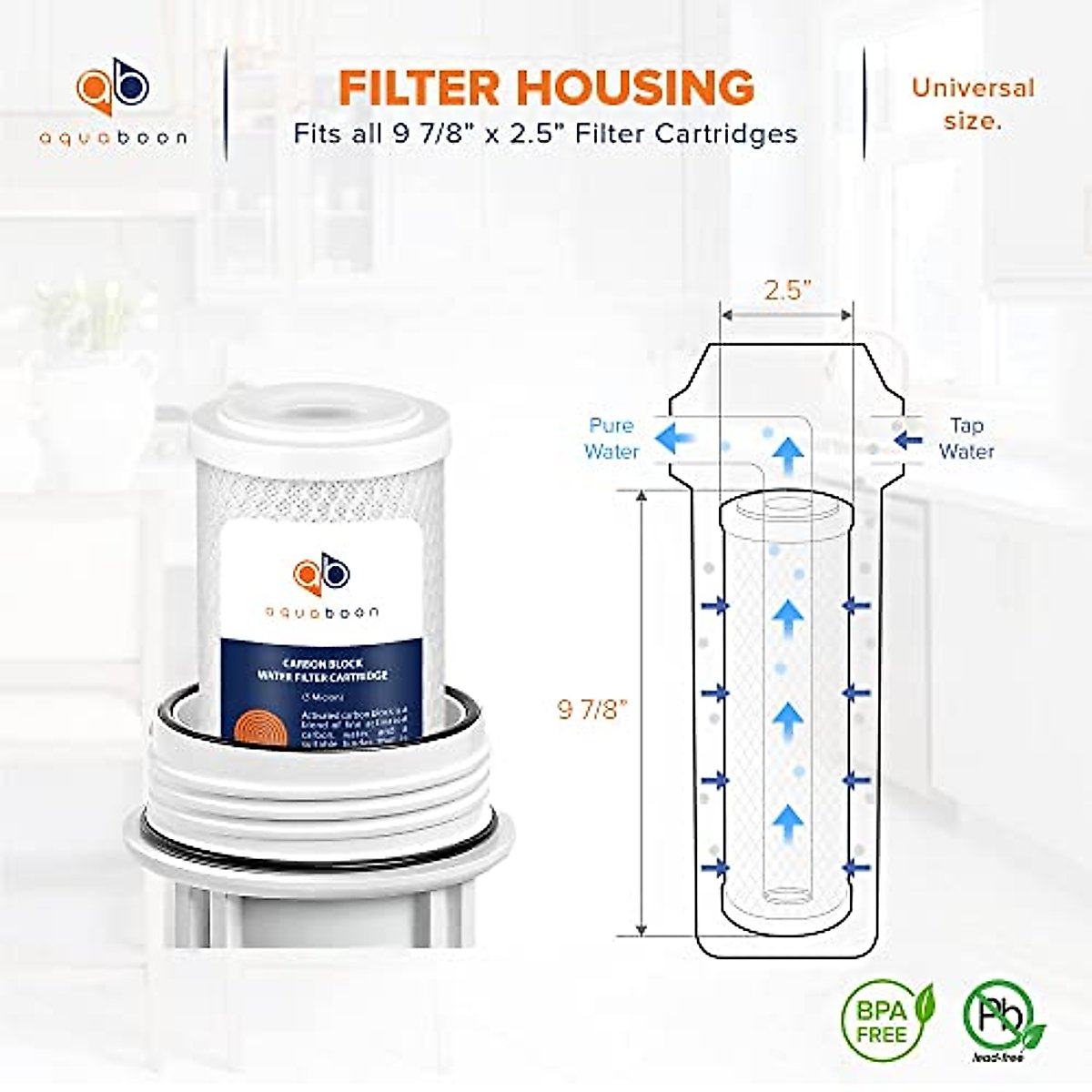 Aquaboon Coconut Shell Water Filter Cartridge | Activated Carbon Block CTO | Universal 5 Micron 10 inch Cartridge | Compatible with DWC30001, WFPFC8002, FXWTC, WHEF-WHWC, WHKF-WHWC 6-PACK