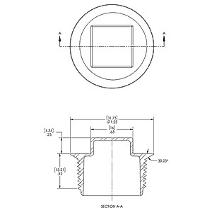 Caplugs ZTP9F1KA1 Plastic Square Head Threaded Plug with Flange TPN-9-F, PE-HD, to Plug NPT Thread Size 3/4-14", Black (Pack of 40)