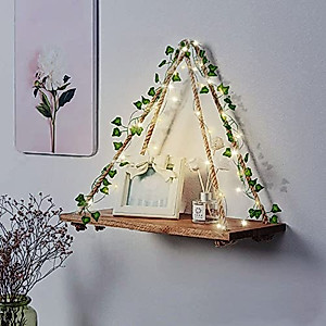 CLQ Artificial Ivy LED-Strip Wall Hanging Shelves, Hanging Plant Shelf, Macrame Wall Hanging Shelf for Bedroom Bathroom Living Room Kitchen, Wood Hanging Plant Shelves for Wall Decor