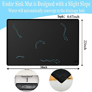 Fimary Under Sink Tray, 34" x 22" Under Sink Mats for Kitchen Waterproof, Under Sink Liner with Lip and Drain Hole, Flexible Silicone Under Sink Mat for Bathroom, Under Kitchen Sink Mat (Gray)