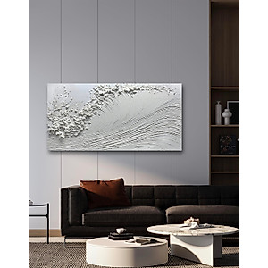 Yika Art Canvas Paintings, Wall Art Thick Texture Sea Wave Painting Modern Gorgeous Abstract Hand Painted Abstract Oil Painting on Canvas Modern Wall Art Decor 24x48 inches