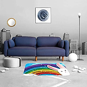 Rugs for Living Room, Bedroom Rug, Hallway Entry Carpet, Easter Bunny Rainbow