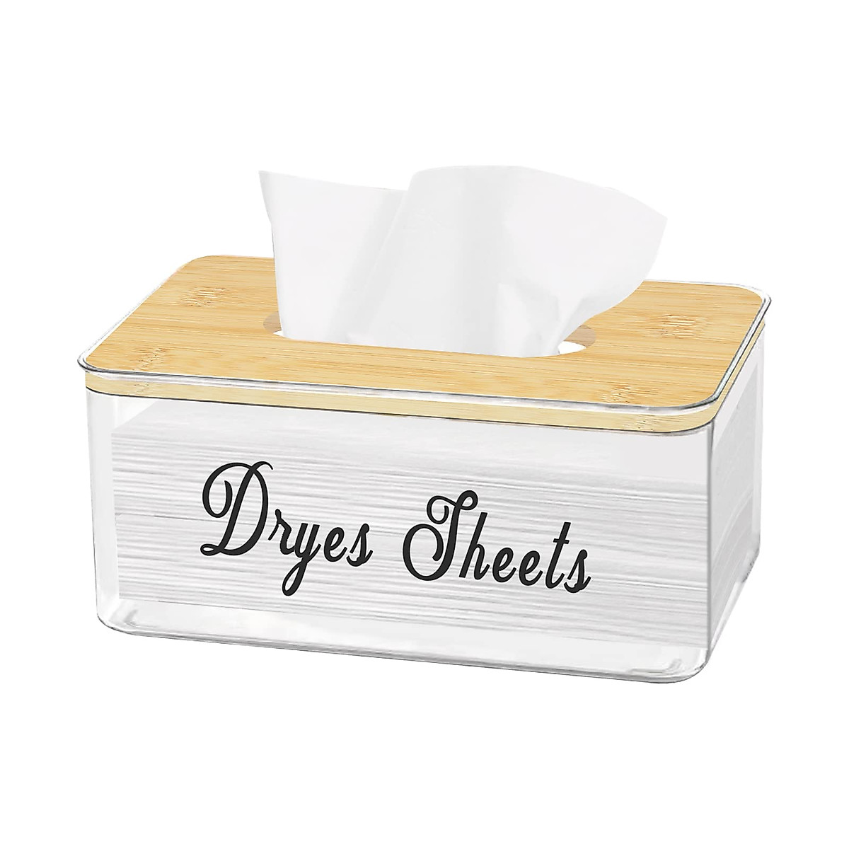 Chris.W Bamboo Dryer Sheet Holder Dispenser, Clear Fabric Softener Sheets Holder, Clear Washer Dryer Sheets Container Storage Box with Lid for Laundry Room Decor & Organization, Large Capacity Storage