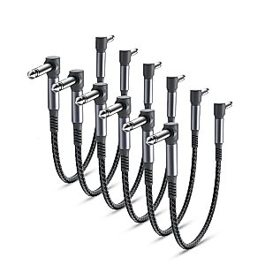 Elebase Guitar Pedal Patch Cables 6-Pack, 6 Inch 6.35MM Effects Pedal Board Cord 1/4'' Right-Angle Braided Flat Audio Cable Shielded TS Copper Male Connector for Microphone Amp/Amplifier Mixer