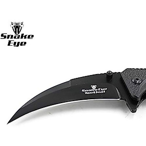 Snake Eye Tactical Everyday Carry Spring Assist Style Folding Pocket Knife EDC (Black)