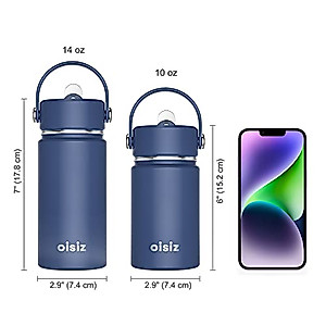 Oisiz Kids Water Bottle with Straw Lid 14oz, Vacuum Insulated 316 Stainless Steel Water Bottles for Kids for School, Leakproof Toddler Water Bottle, BPA Free and Keep Cold for 24 Hours, Navy Blue