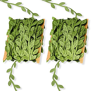 2 PCS 66ft Artificial Vines Artificial Eucalyptus Leaf Garland Fake Hanging Plants Leaves Ribbon Green Leaves Ribbon Decorative for Baby Shower Home Wedding Party Balloon Garland DIY Craft