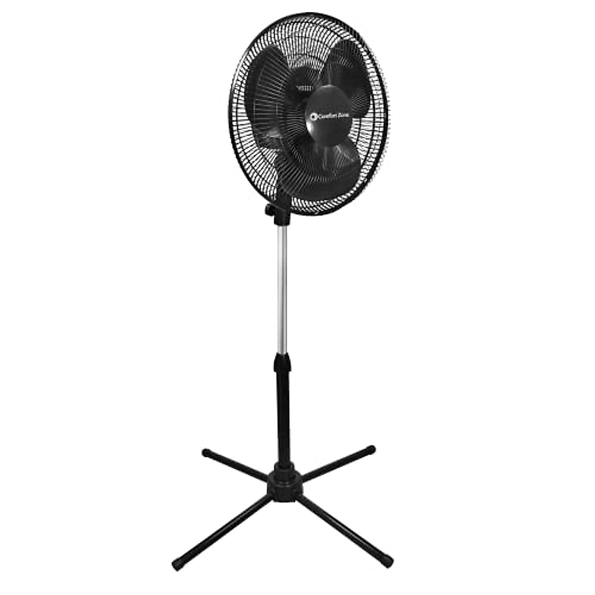 Comfort Zone 16" Oscillating Pedestal Fan with Folding Base, 3-Speed, Adjustable Height and Tilt, Top-Mounted Controls, Ideal for Home, Bedroom & Office, CZST162BTEBK