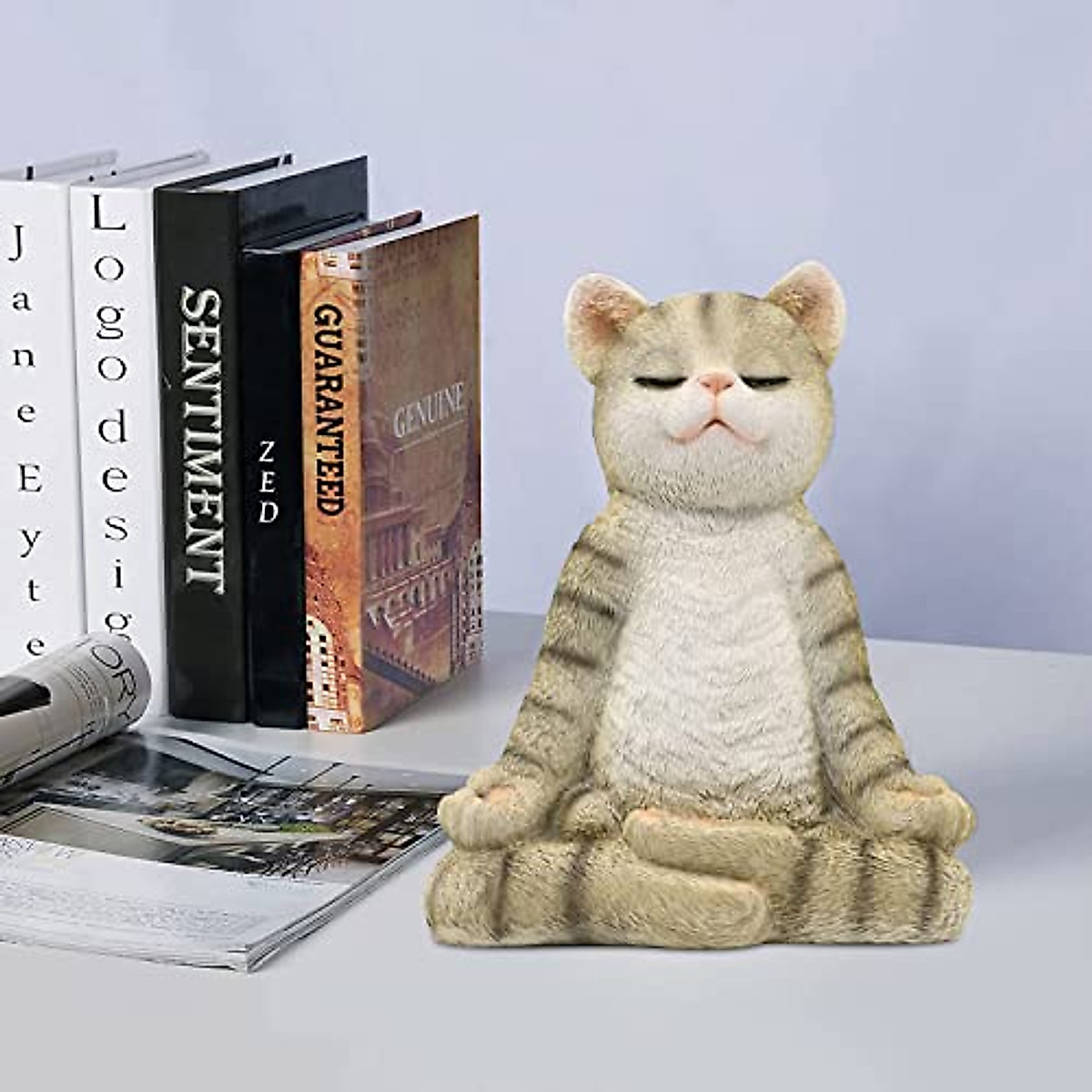 Qeeman Meditating Zen Garden Cat Statue Figurine,Indoor/Outdoor Garden Cat Sculpture for Home,Patio,Deck,Yard Art or Lawn Deco,8.7" H,Gifts for mom/momgrandma Gifts/Birthday Gifts for mom