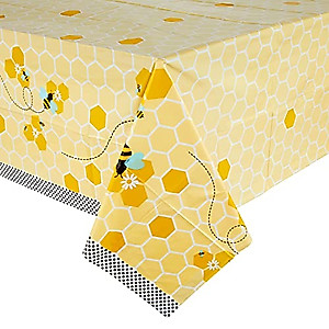 BLUE PANDA 3 Pack Bee Tablecloth, for Kids Birthday Party, Baby Shower, Bumble Bee Gender Reveal Decorations, (54 x 108 in)