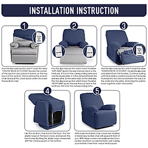 TAOCOCO Recliner Cover 4-Pieces, Recliner Stretch Sofa Slipcover, Recliner Cover 1 Seater, Couch Protector Soft, Furniture Protector Covers with Elastic,Chair Covers Jacquard Pattern (Navy Blue)