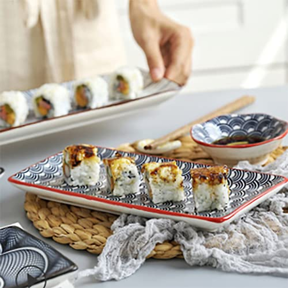FYUEROPA Porcelain Sushi Plates, Rectangular Platters Serving Trays Set, Set of 4