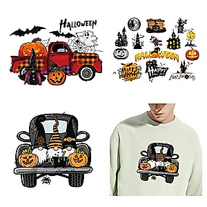 3Sheets 14Pcs Halloween Iron on Transfers, Halloween Iron on Patches "Happy Halloween" Skull Ghost Pumpkin Halloween Iron on Decals on transfers for Crafts T-Shirts Bags Clothing DIY Decorations