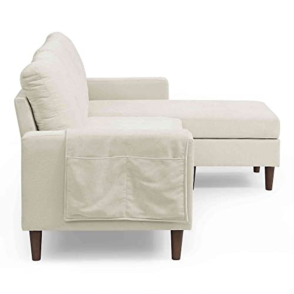 Cotoala 80" L-Shape Chenille Convertible Couch w/Pocket & Rubber Wood Legs, 3 Seat Sofa with Removable Ottoman and Cushions, Perfect for Living Room, Aapartment, Small Space, Beige