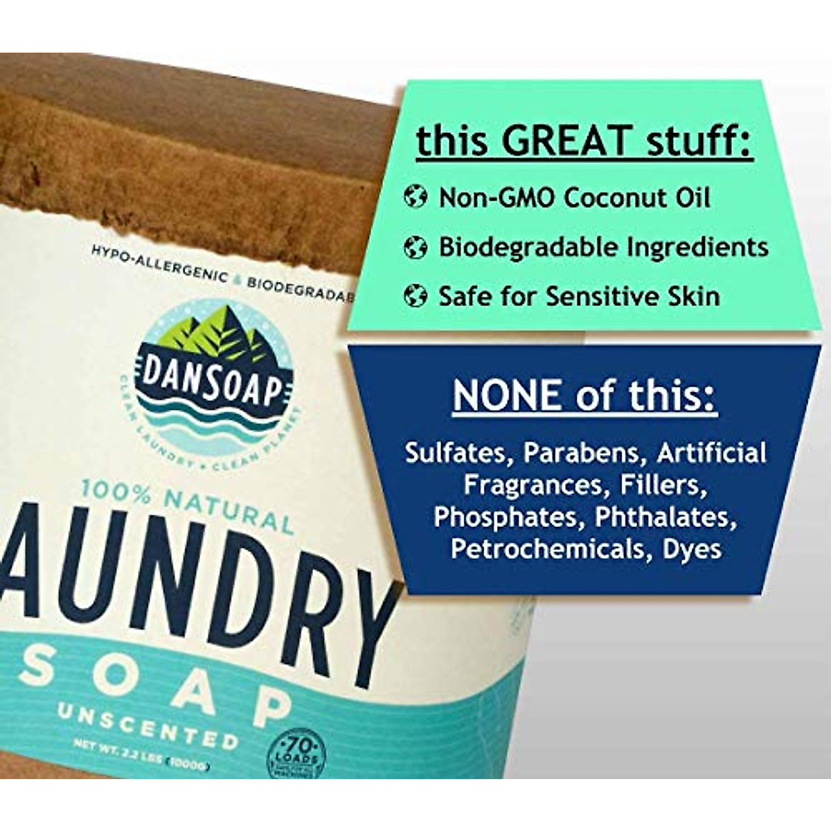 DanSoap Powdered Laundry Soap | Natural, Plastic Free | Unscented (70 Washes)