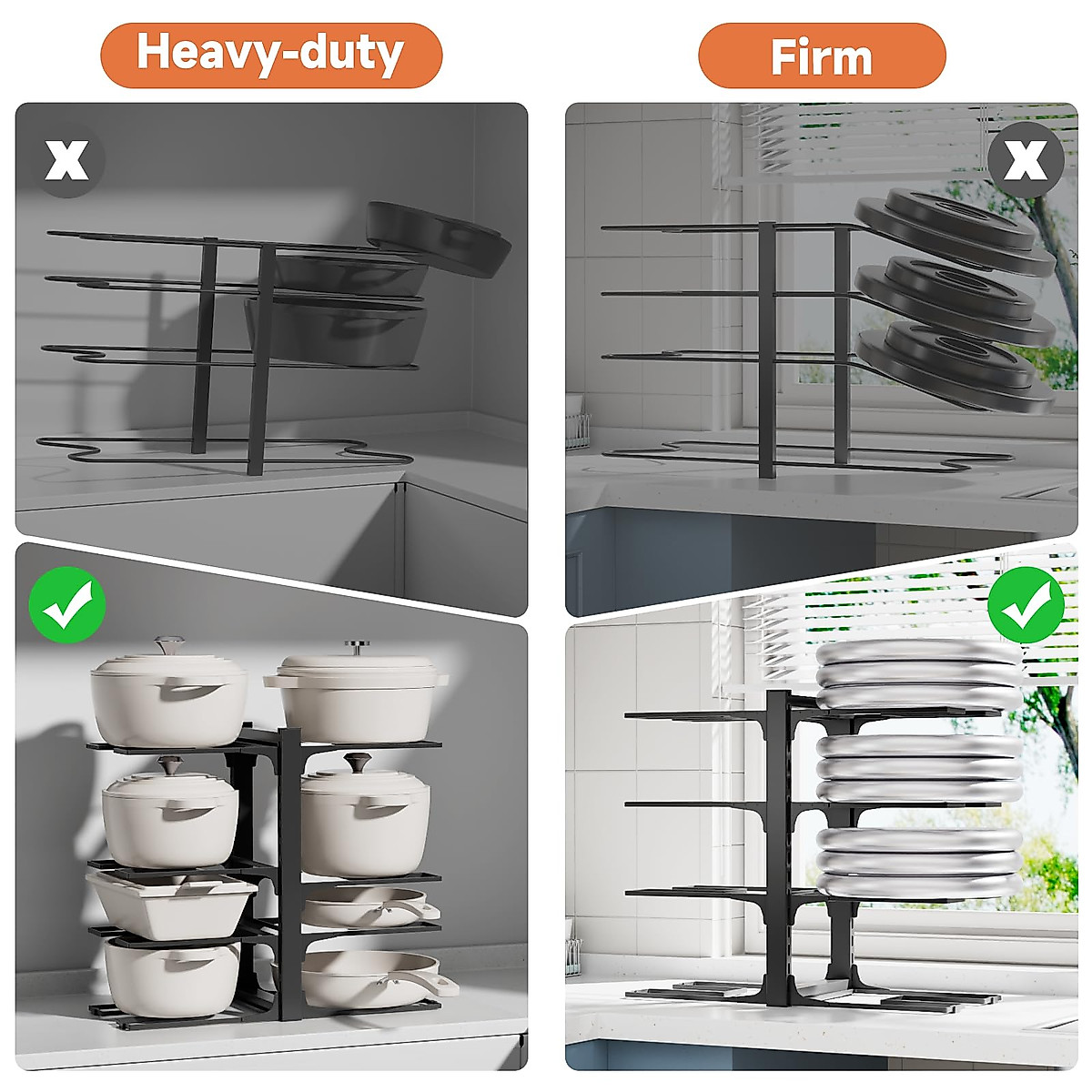 TCHCWYS Pots and Pans Organizer Rack for Cabinets, Heavy Duty 8-Tier Adjustable Pot Organizer Rack, Optimize Kitchen Organization and Storage