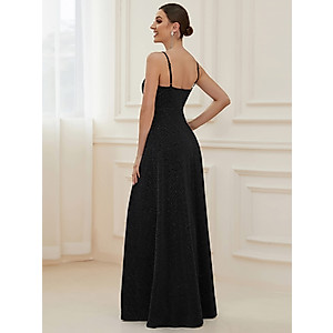 Ever-Pretty Women's Spaghetti Straps V-Neck Sleeveless Split A-Line Glitter Prom Dress Black US4