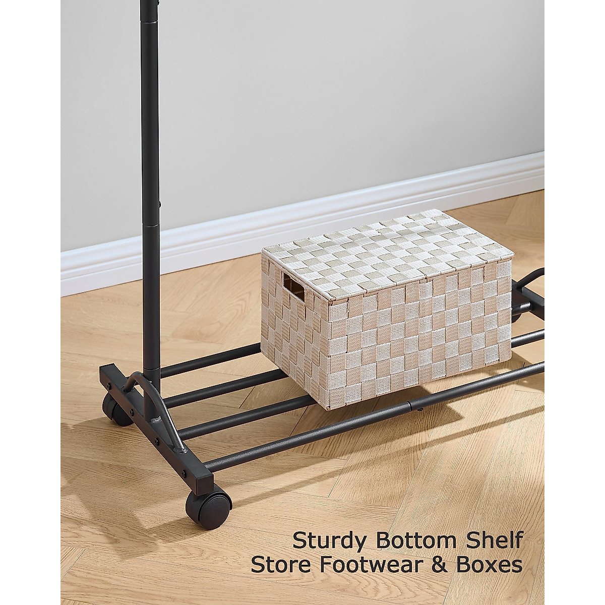 FAVOOSTY Clothing rack adjustable for kids, Heavy Duty Double Rod Design,Garment Rack Rolling, Clothes Organizer on Wheels, Clothes Rack Hanging Dismantle, Extra Space, Pants Scarves Dress Suits Black