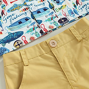 Toddler Boy Summer Clothes Set Button Down Short Sleeve Shirt Elastic Waist Shorts 2Pcs Fashion Boys Outfits (Khaki Shorts Set,12-18 Months)