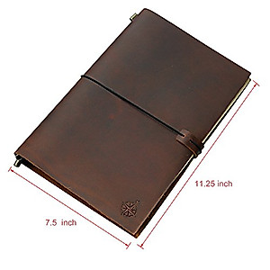 WANDERINGS Large Leather Journal - The Grande Refillable Travelers Notebook - Perfect for Writing, Sketching, Scrapbooks, Travelers, Extra Large, Blank Inserts 11x7.5 inches