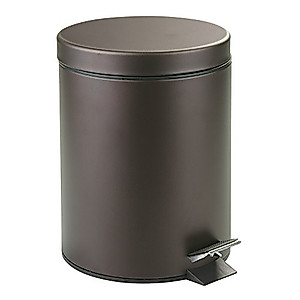 iDesign 44211EU Metal Step Trash Can with Lid, 5 Liter Waste Basket Bin with Insert for Bathroom, Kitchen, Office, 8" x 8" x 11", Bronze