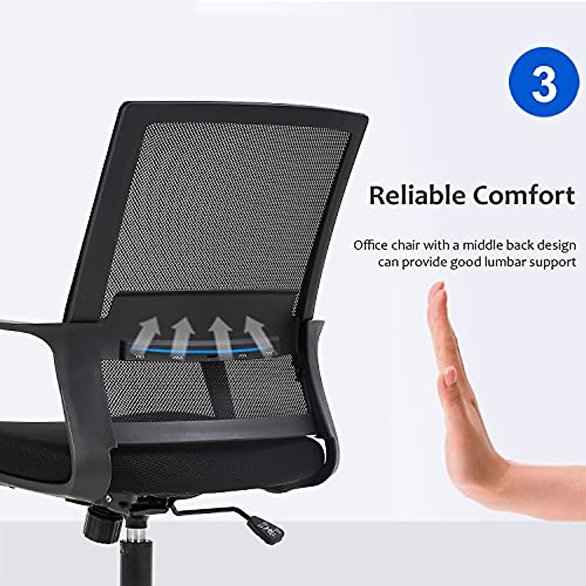 Home Office Chair Ergonomic Desk Chair Mid-Back Mesh Computer Chair Lumbar Support Comfortable Executive Adjustable Rolling Swivel Task Chair with Armrests,Black